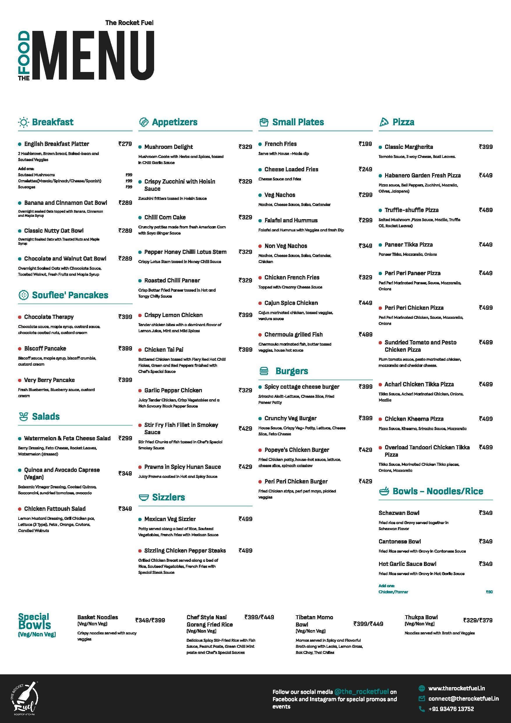 Menu at The Rocket Fuel, Hyderabad, 8 - 2 - 120/86/9