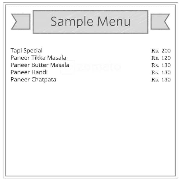 Menu of Tapi Restaurant, Nizampura, Vadodara