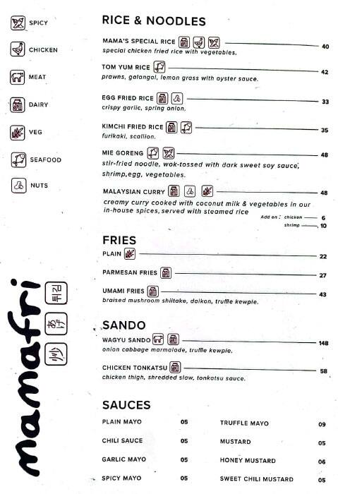 Menu at Mamafri restaurant jumeirah, Dubai