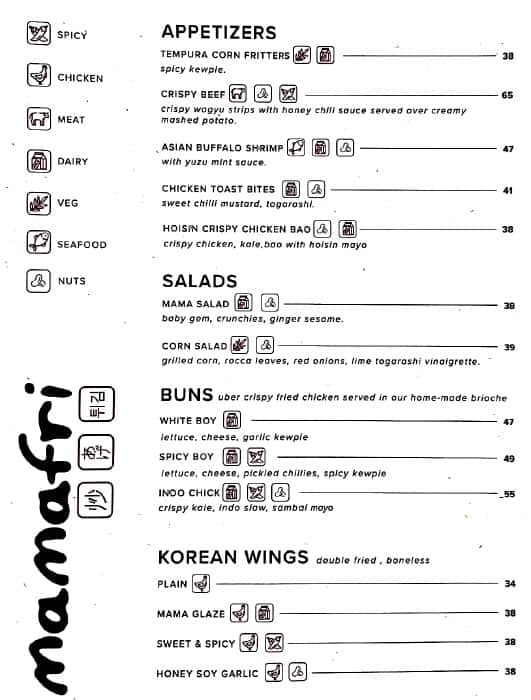 Menu of Mamafri, Al Safa, Dubai