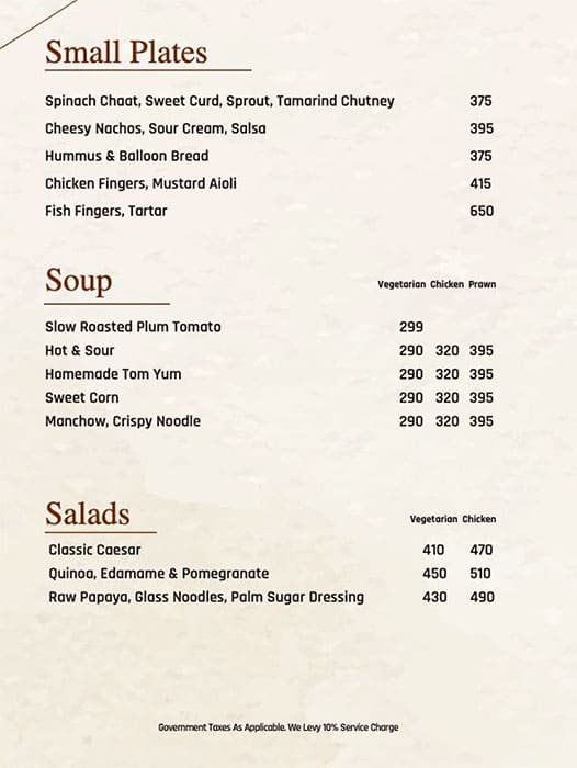 Menu of Palm Burj, Rakabganj, Agra