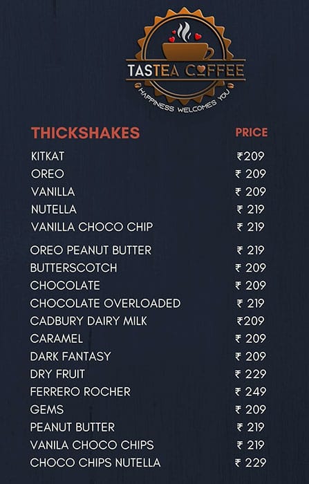 Menu at TASTEA COFFEE, Hyderabad