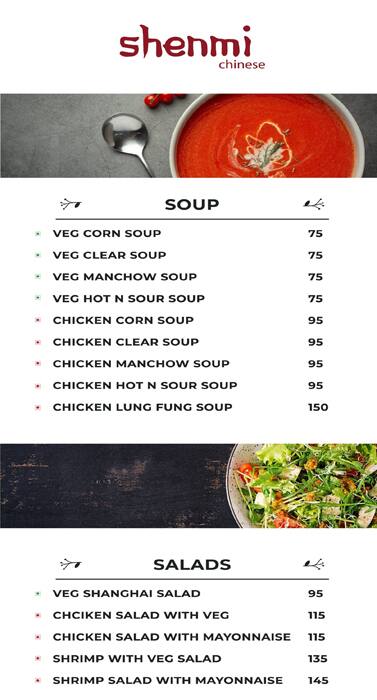 Menu of Shenmi, Koramangala 6th Block, Bangalore