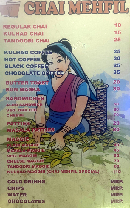 Menu of Chai Mehfil, Durgapura, Jaipur