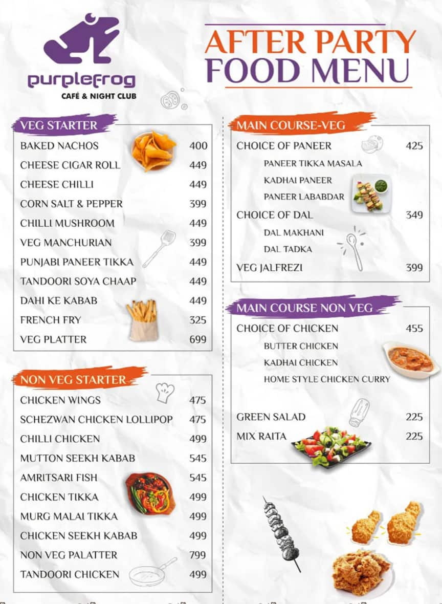 Menu of Purple Frog, Sector 9, Panchkula