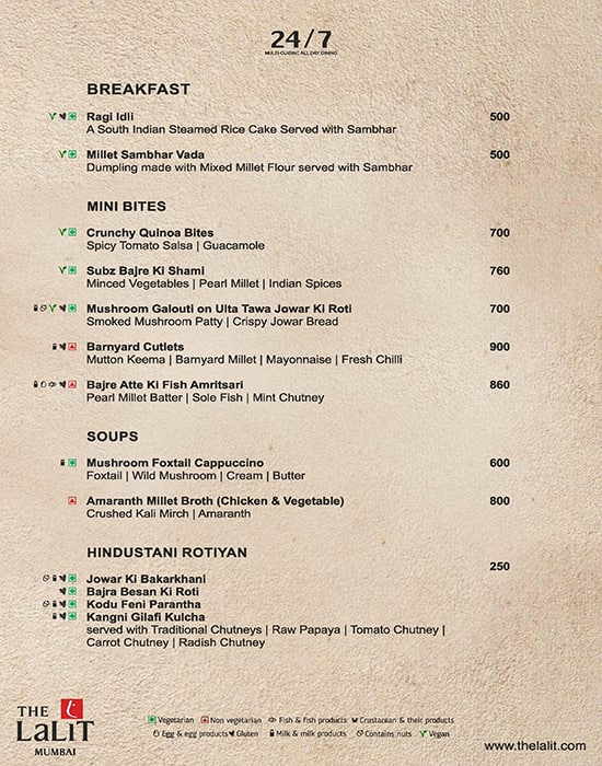 Menu of 24/7 Restaurant - The Lalit Mumbai, Chakala, Mumbai