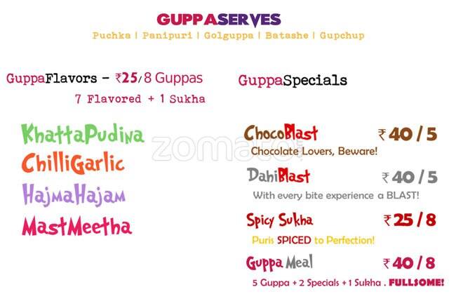 Menu at Guppa Street, Bengaluru