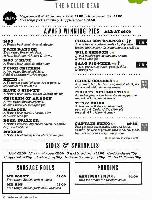Menu at The Nellie Dean pub & bar, London, 89 Dean St