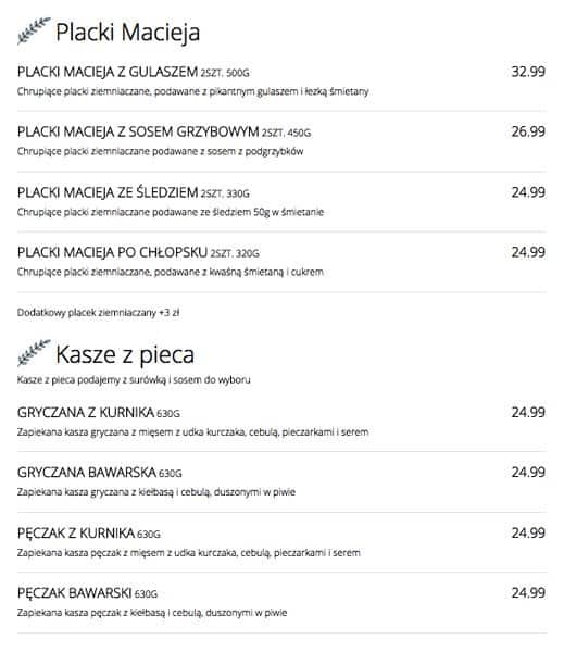 Menu at Chłopskie Jadło restaurant, Warsaw, Plac Konstytucji 1