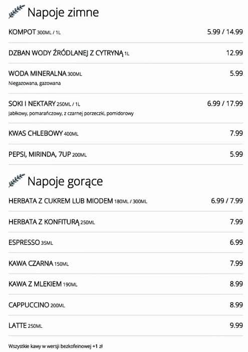 Menu at Chłopskie Jadło restaurant, Warsaw, Plac Konstytucji 1