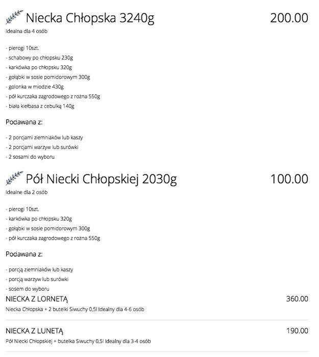 Menu at Chłopskie Jadło restaurant, Warsaw, Plac Konstytucji 1