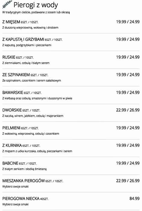 Menu at Chłopskie Jadło restaurant, Warsaw, Plac Konstytucji 1