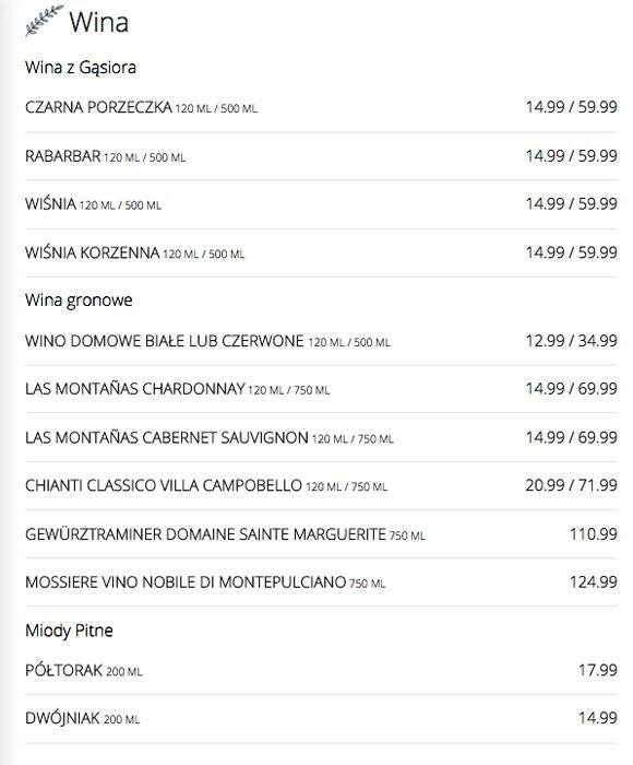 Menu at Chłopskie Jadło restaurant, Warsaw, Plac Konstytucji 1