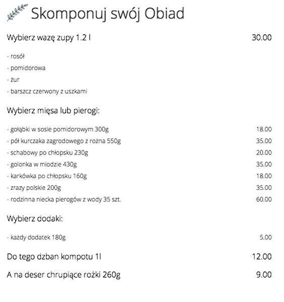 Menu at Chłopskie Jadło restaurant, Warsaw, Plac Konstytucji 1