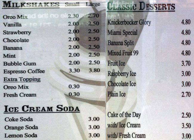 Menu at Miami Cafe, Dublin