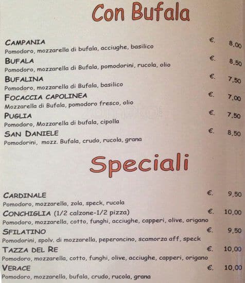 Menu at Trattoria pizzeria Capolinea, Milan