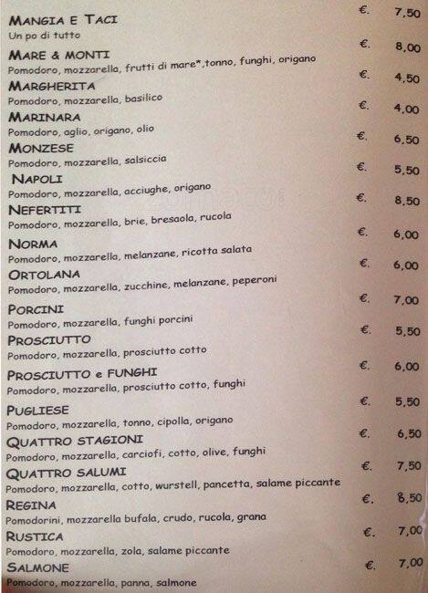 Menu at Trattoria pizzeria Capolinea, Milan