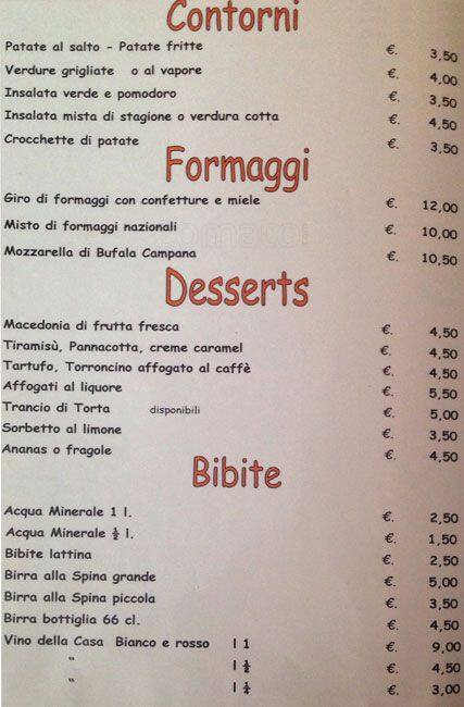 Menu at Trattoria pizzeria Capolinea, Milan