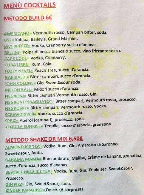 Menu da Cafè 500 pub & bar, Roma