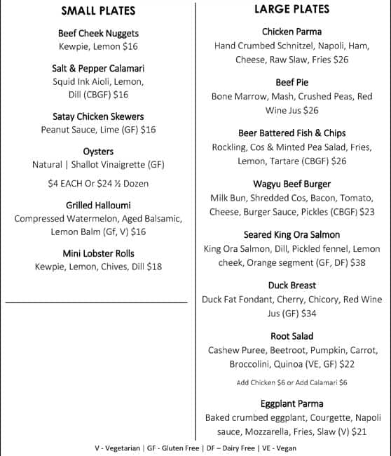 Menu at The Exchange Hotel pub & bar, Port Melbourne, 39 Bay St