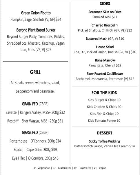 Menu at The Exchange Hotel pub & bar, Port Melbourne, 39 Bay St