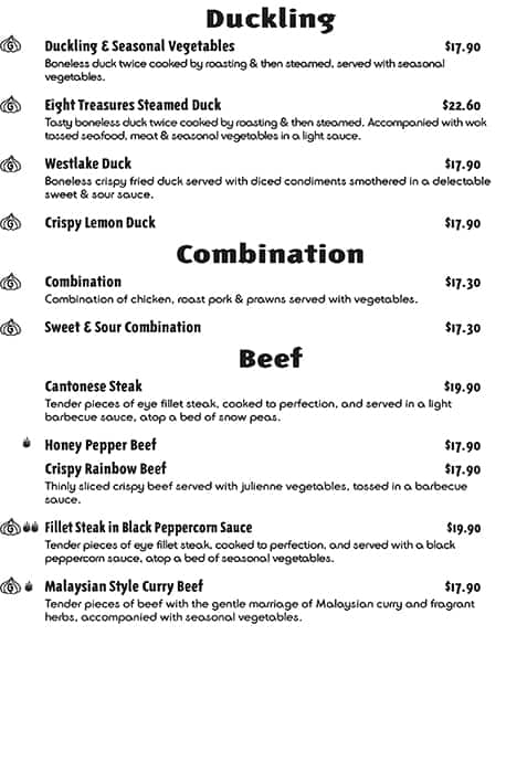 Menu at Seven Stars restaurant, Bentleigh East