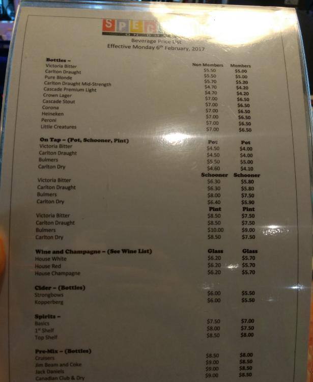 Menu at Spectrum On Chapel pub & bar, Prahran