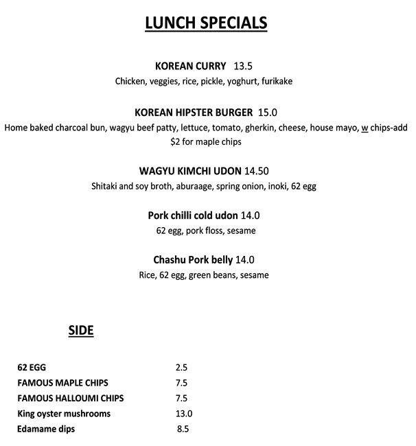 Menu at MOKOJI restaurant, Newington