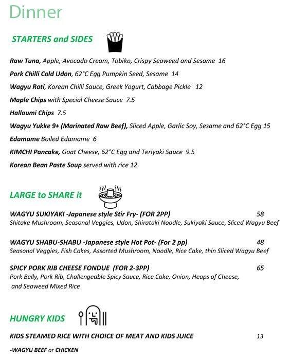 Menu at MOKOJI restaurant, Newington