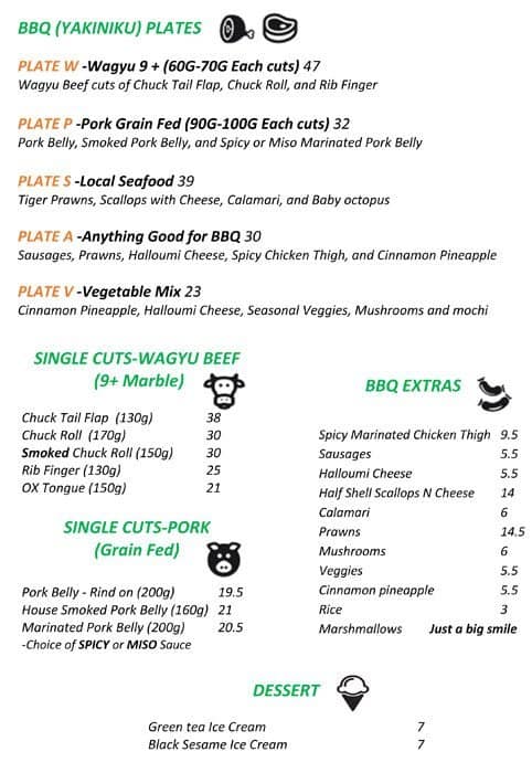 Menu at MOKOJI restaurant, Newington