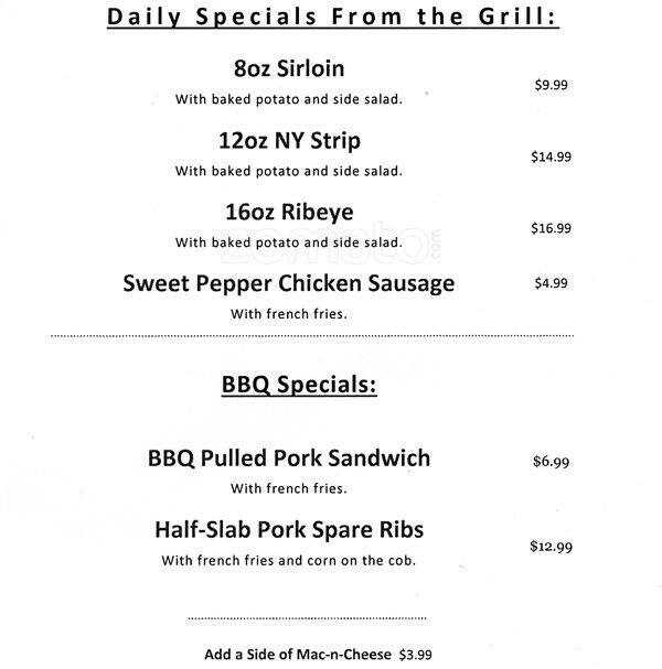 Menu at The Water Tank pub & bar, Austin