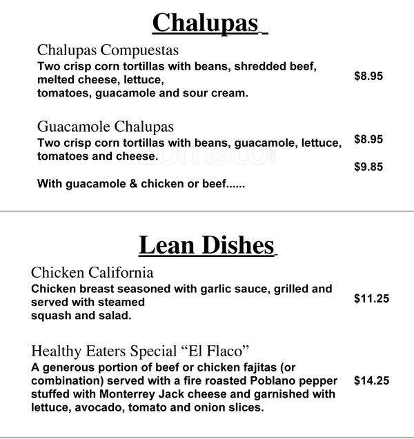 Menu at Cafe Pulido's, Arlington