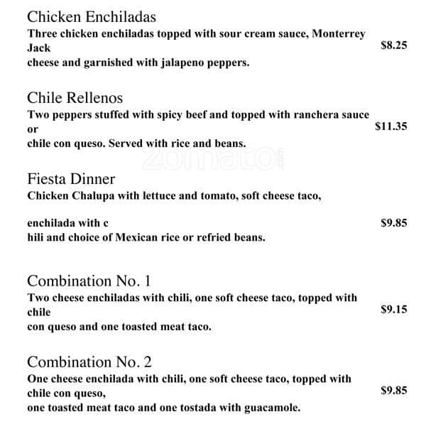 Menu at Cafe Pulido's, Arlington