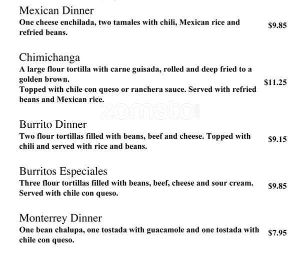 Menu at Cafe Pulido's, Arlington