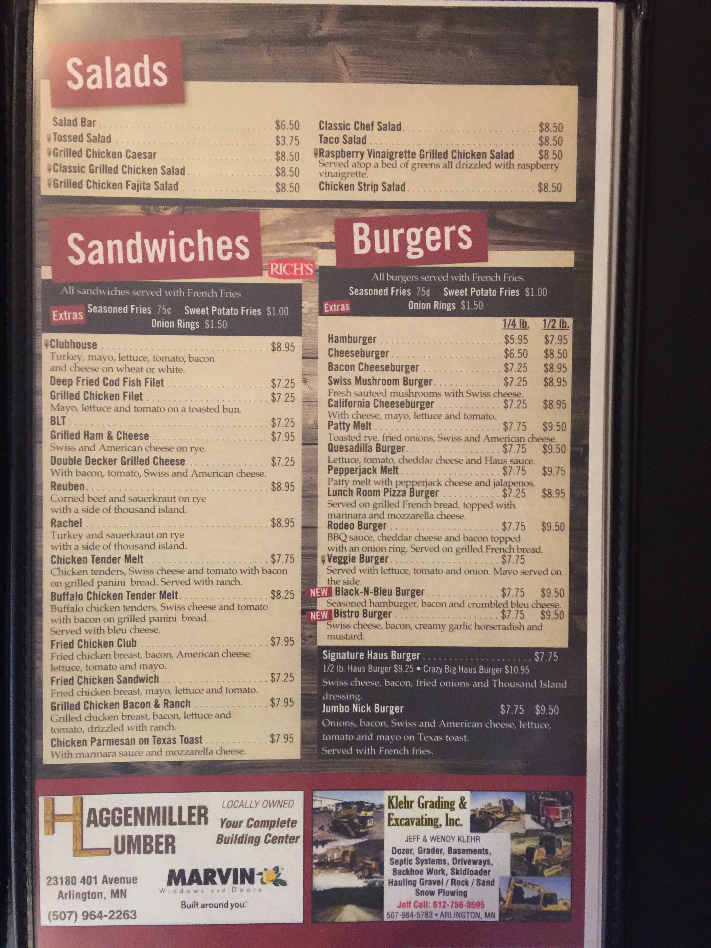 Menu at Arlington Haus pizzeria, Arlington