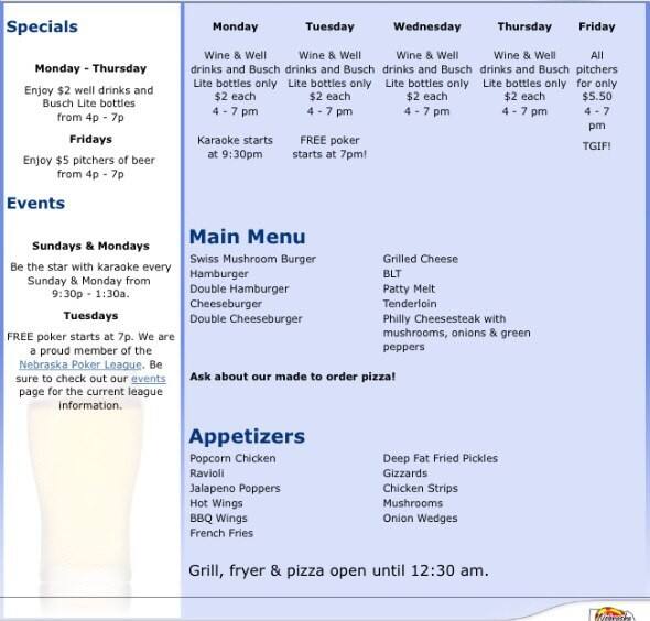 Menu at MVP Lounge pub & bar, Omaha