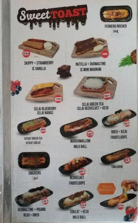 Menu at Roti Bakar 543 restaurant, Tangerang