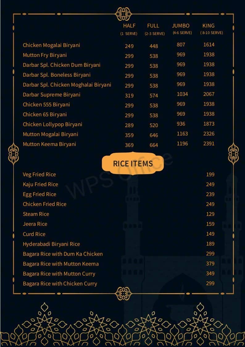 Menu at Hyderabad Darbar, Pimpri-Chinchwad, Shop no 3