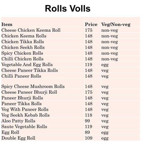 Menu of Rolls Volls, Balewadi, Pune