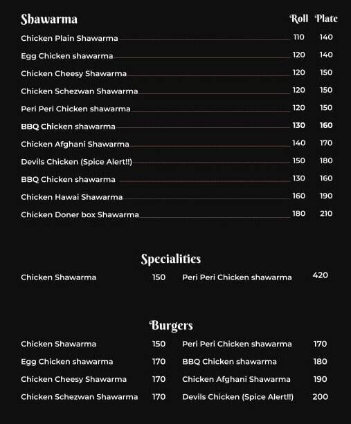 Menu of Arabian Nights, Balewadi, Pune