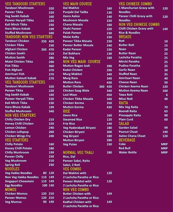 Menu of The Food Hub, Rajouri Garden, New Delhi