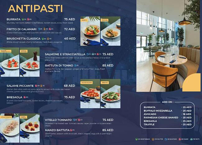 Menu of Vinci Ristorante, Jumeirah Beach Residence (JBR), Dubai