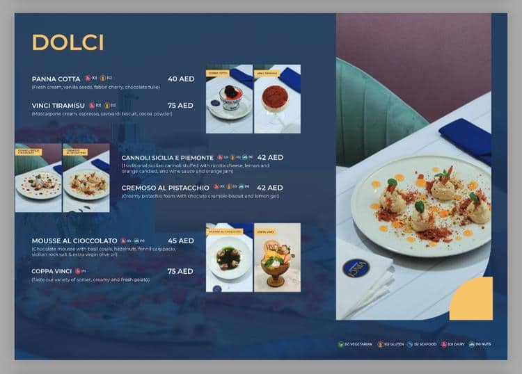 Menu of Vinci Ristorante, Jumeirah Beach Residence (JBR), Dubai