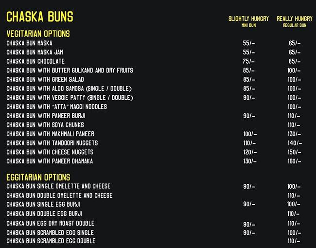 Menu of Chaska Bun, HSR, Bangalore