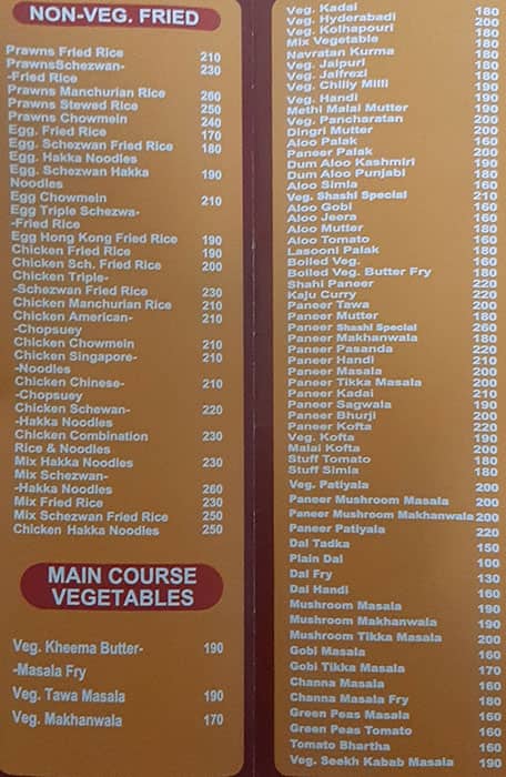 Menu at Shashi Restaurant And Bar, Mumbai, 4VC7+6JG
