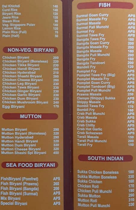 Menu at Shashi Restaurant And Bar, Mumbai, 4VC7+6JG