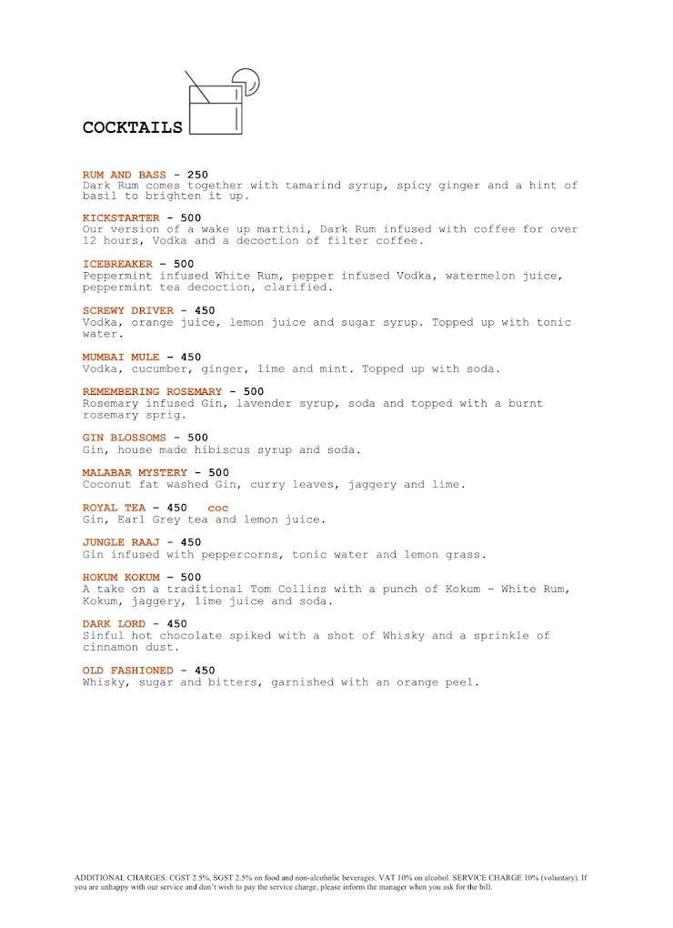 Menu of Leaping Windows, Versova, Andheri West, Mumbai