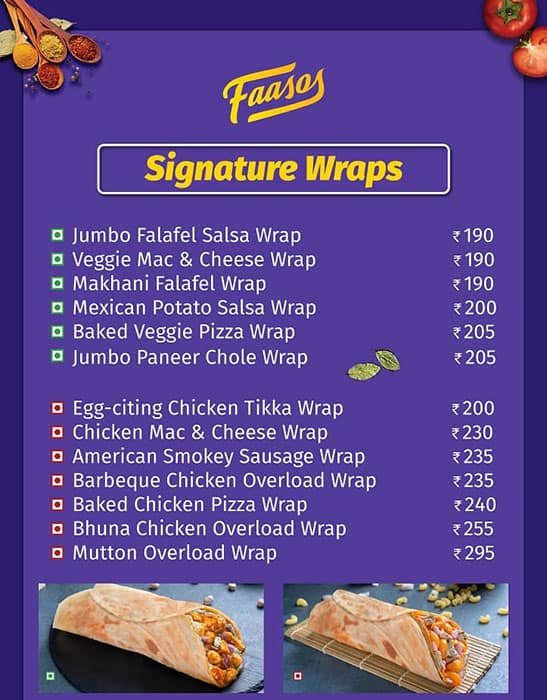Menu at Faasos - Wraps & Rolls, Bengaluru, 543/6