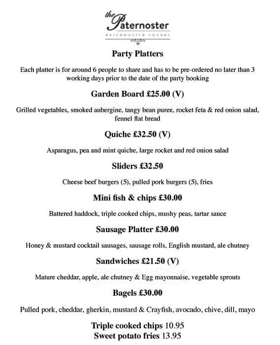 Menu at Paternoster pub & bar, London, 2-4 Queens Head Passage