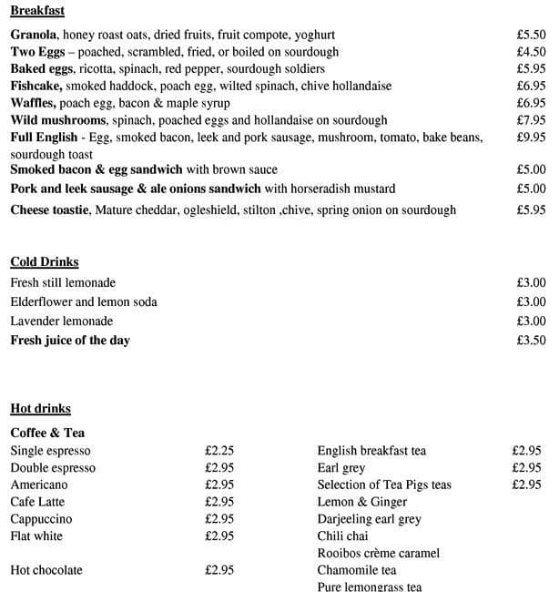 Menu at Paternoster pub & bar, London, 2-4 Queens Head Passage